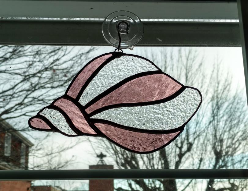 Sea Shell Stained Glass Suncatcher, Pink Sea Shell, Conch Shell, Beach ...