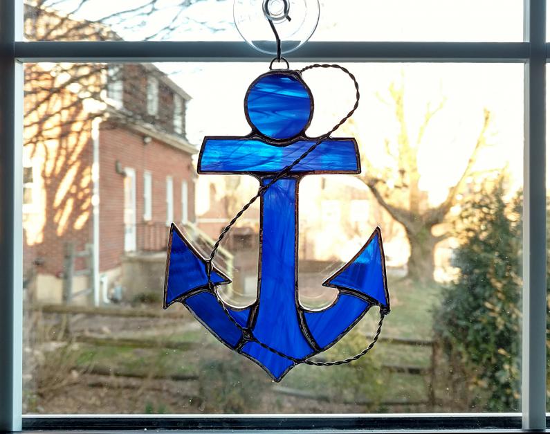 Anchor Stained Glass Suncatcher, Blue Anchor, Nautical Decor, Boater ...