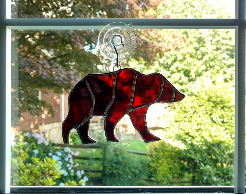 Stained Glass Bear Suncatcher, Brown Bear Ornament | Stained Glass Your Way