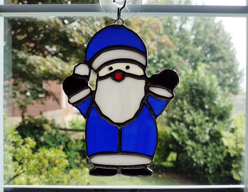 Blue Stained Glass Santa Claus Suncatcher, Christmas Decoration ...