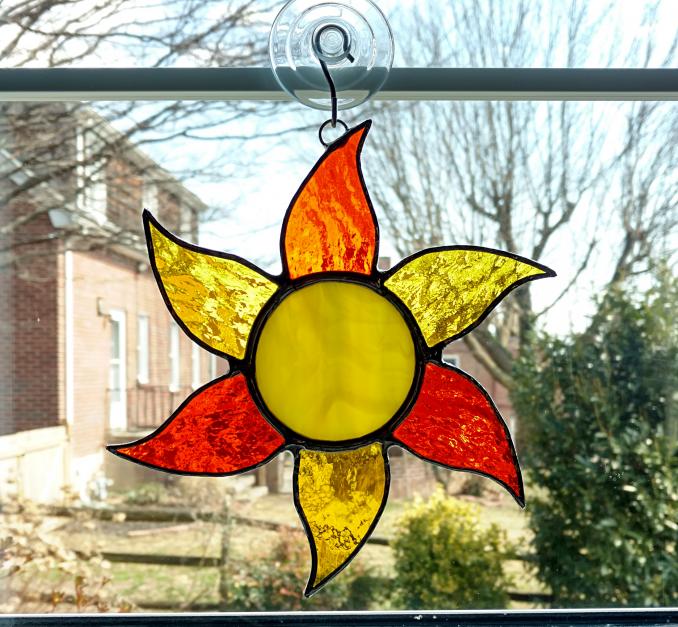 Stained Glass Sun Suncatcher, Yellow and Orange Sun | Stained Glass ...