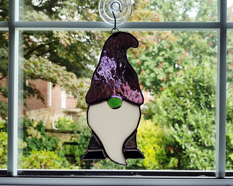 Purple Stained Glass Gnome / Elf Suncatcher | Stained Glass Your Way