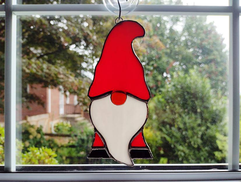 Santa Claus Stained Glass Gnome / Elf Suncatcher | Stained Glass Your Way