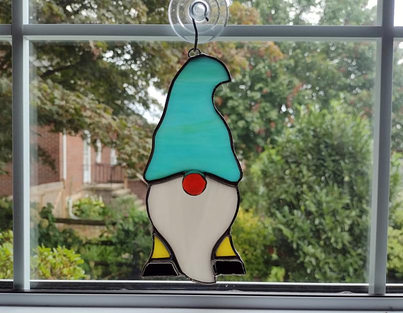 Stained Glass Gnome / Elf Suncatcher Aqua Blue | Stained Glass Your Way