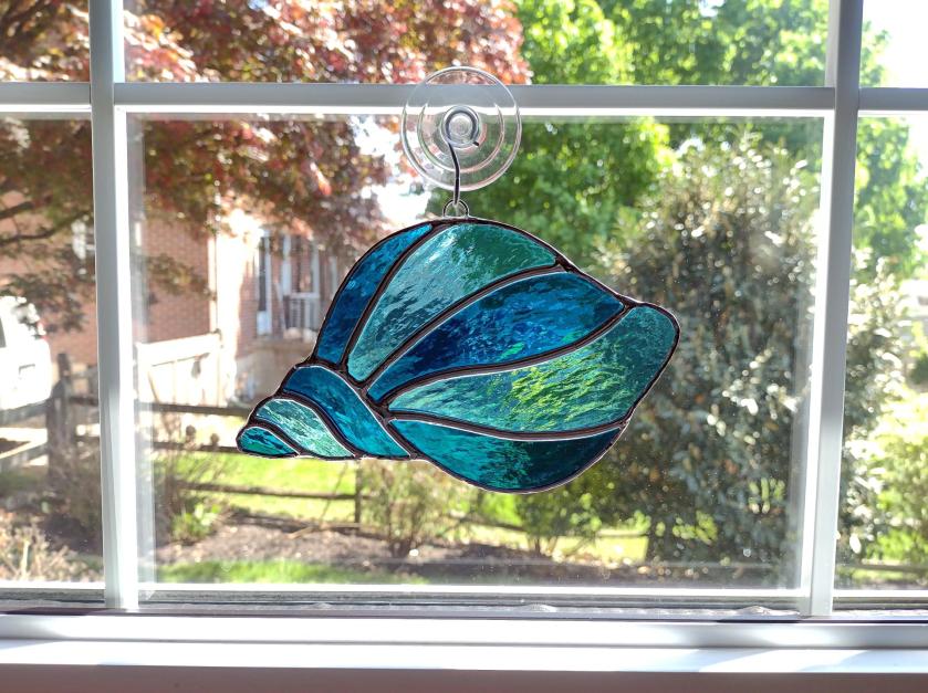 Sea Shell Stained Glass Suncatcher, Pink Sea Shell, Conch Shell, Beach ...