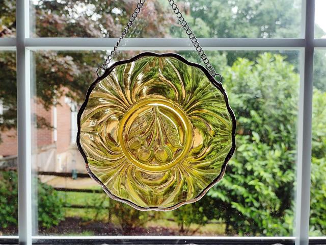 Vintage Arcoroc Fish Plate Window Hanging, Glass Plate Suncatcher ...